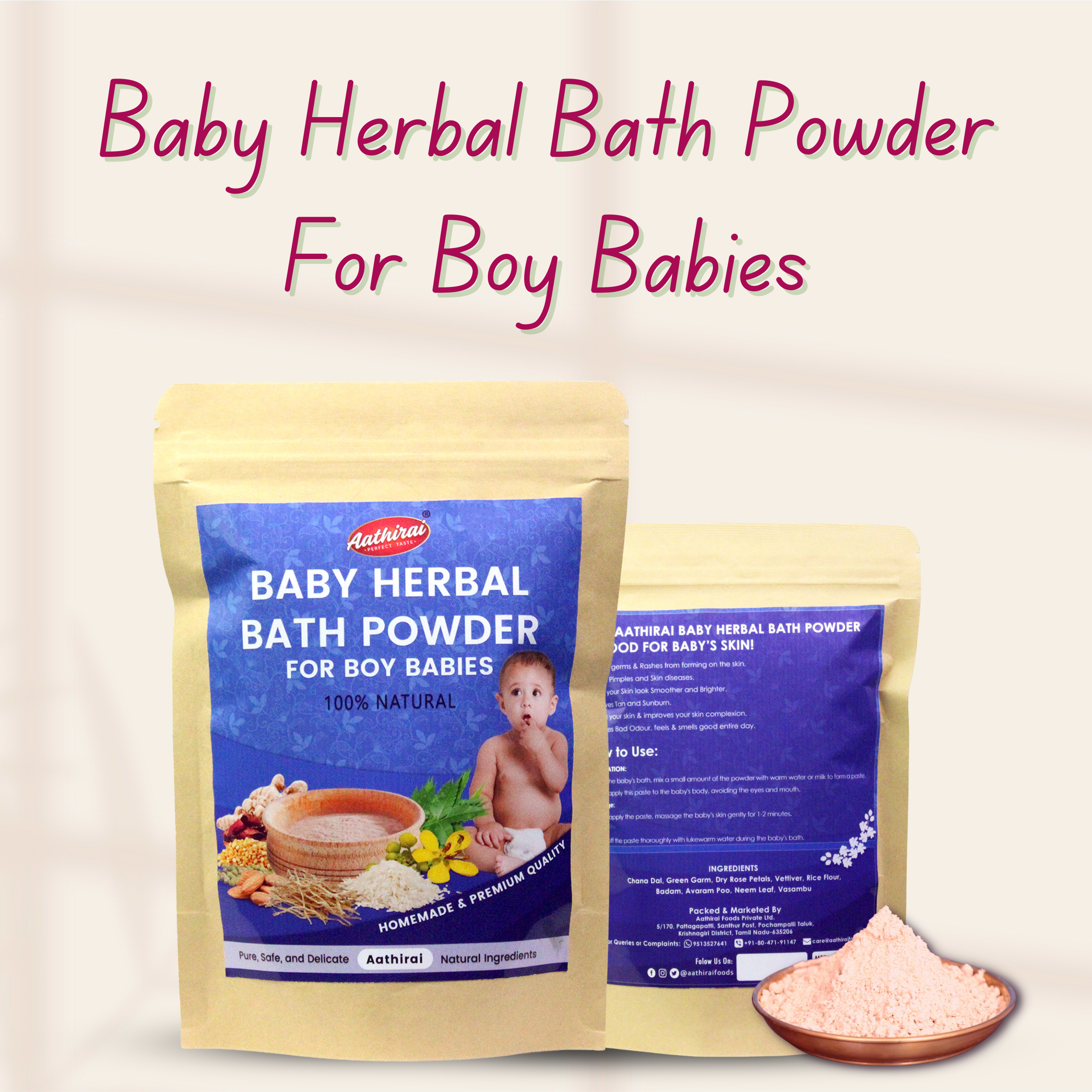 Baby Herbal Bath Powder For Boy Babies - Aathirai – Aathirai Foods ...
