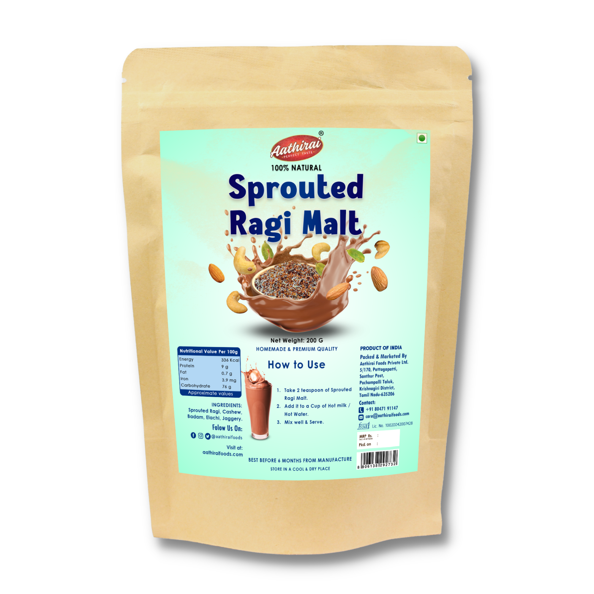 Sprouted Ragi Malt Powder | Order Online - Aathirai – Aathirai Foods ...
